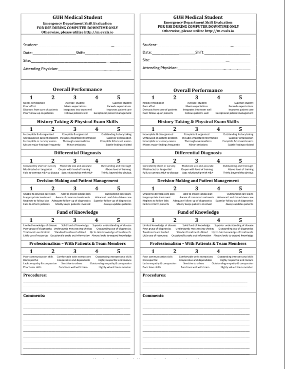 Med Student Shift Evaluation - MedStar Georgetown & MedStar Washington ...